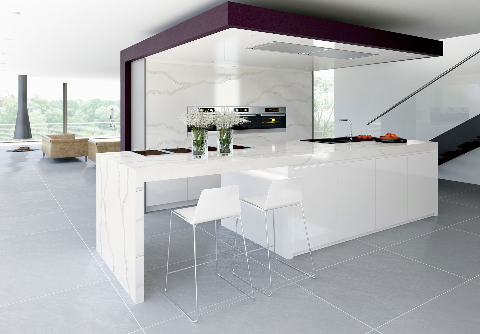 White Quartz Worktop | Quartz Stone Countertop - Overland